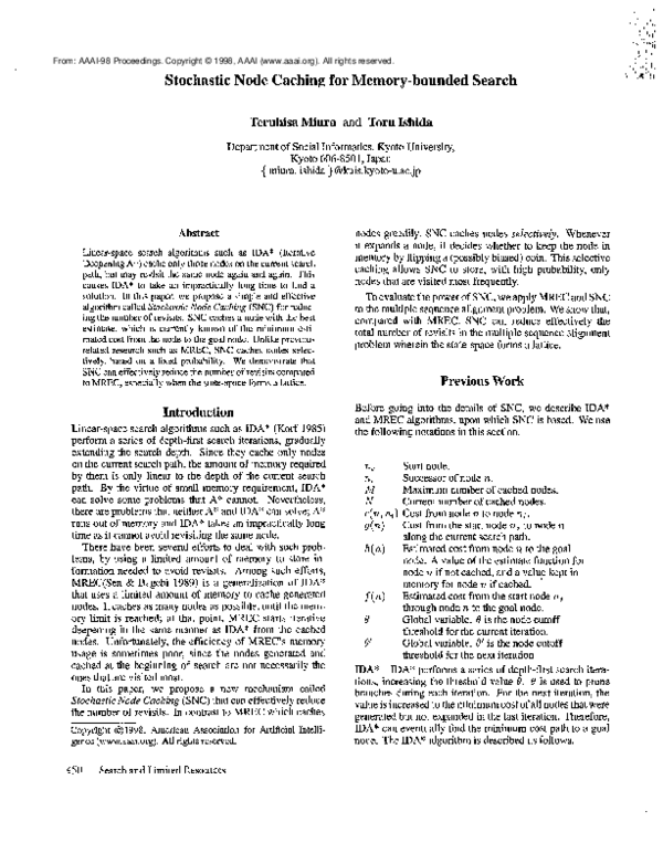 (PDF) Stochastic node caching for memory‐bounded search | Teruhisa Miura - Academia.edu