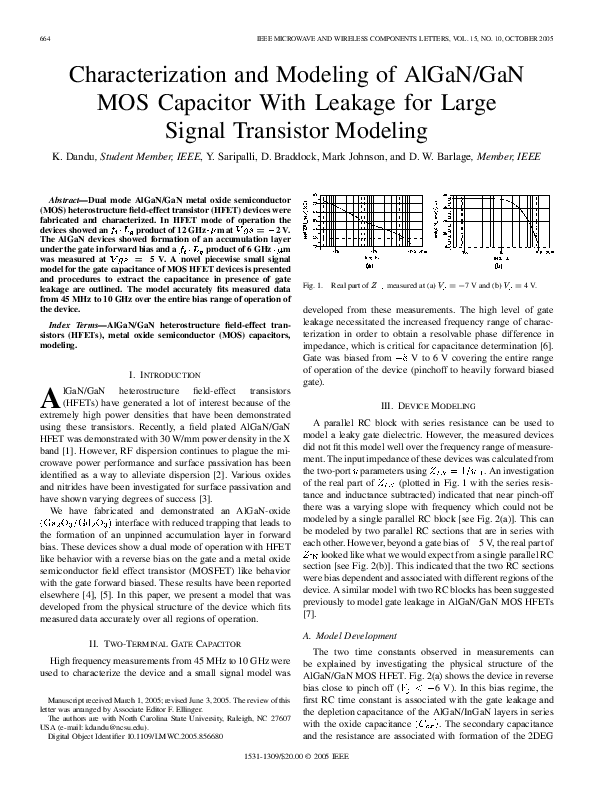 (PDF) Characterization and modeling of AlGaN/GaN MOS capacitor with leakage for large signal ...