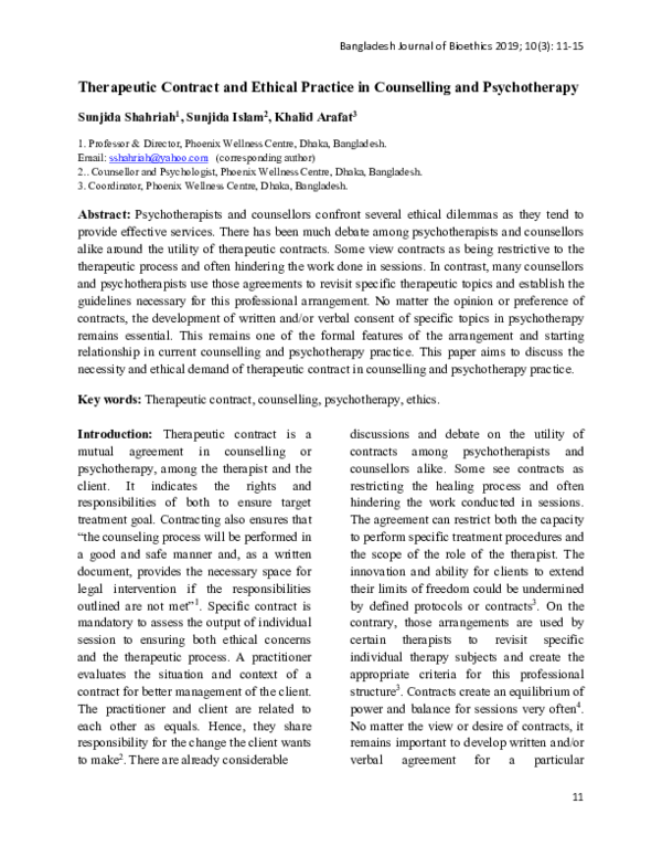 (PDF) Therapeutic Contract and Ethical Practice in Counselling and ...