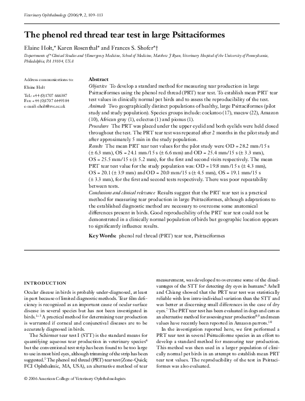 (PDF) The phenol red thread tear test in large Psittaciformes