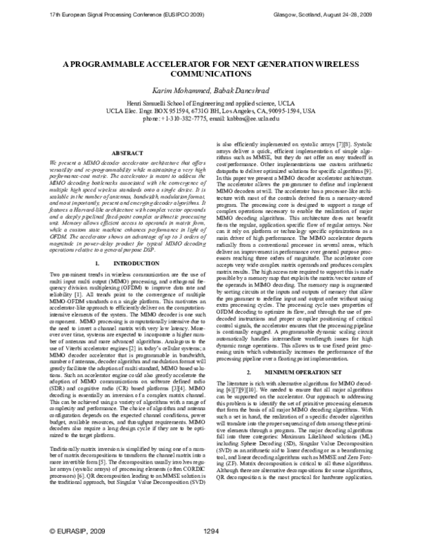 (PDF) A Programmable Accelerator For Next Generation Wireless Communications