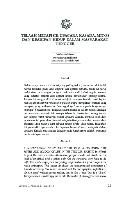 (PDF) Telaah Metafisik Upacara Kasada, Mitos Dan Kearifan Hidup Dalam ...