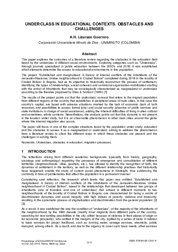 (PDF) Underclass in Educational Contexts. Obstacles and Challenges