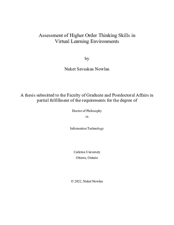 (PDF) Assessment of Higher Order Thinking Skills in Virtual Learning ...