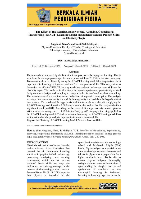 (PDF) The Effect of the Relating, Experiencing, Applying, Cooperating, Transferring (REACT ...