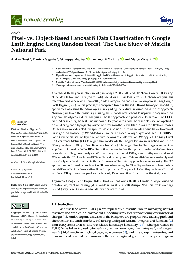 (PDF) Pixel- vs. Object-Based Landsat 8 Data Classification in Google Earth Engine Using Random ...