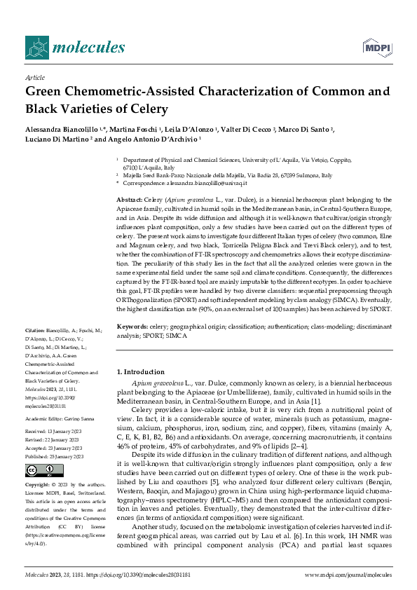 (PDF) Green Chemometric-Assisted Characterization of Common and Black Varieties of Celery