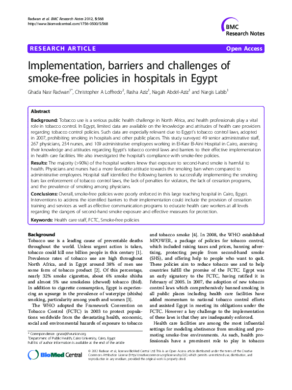 (PDF) Implementation, barriers and challenges of smoke-free policies in ...