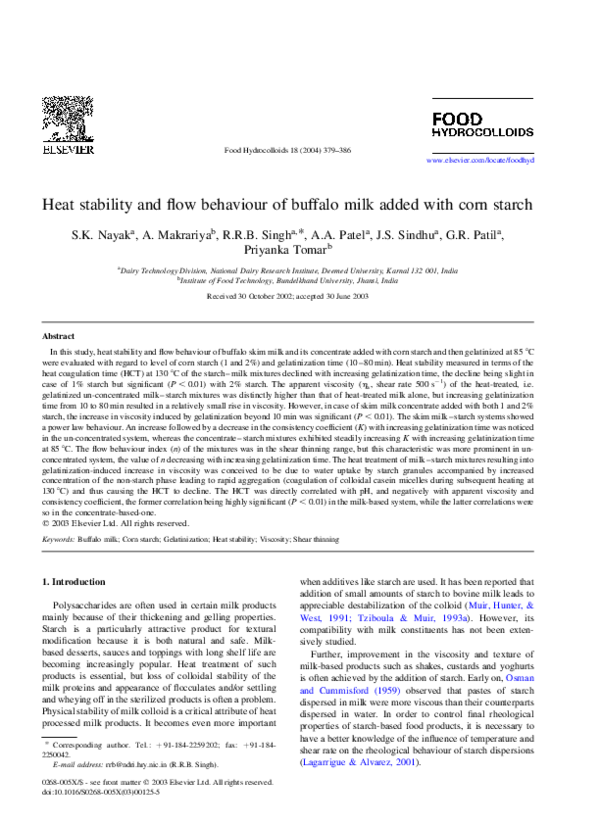 (PDF) Heat stability and flow behaviour of buffalo milk added with corn ...