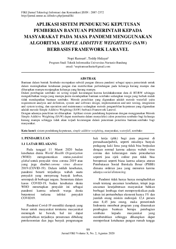 (PDF) Aplikasi Sistem Pendukung Keputusan Pemberian Bantuan Pemerintah Kepada Masyarakat Pada ...