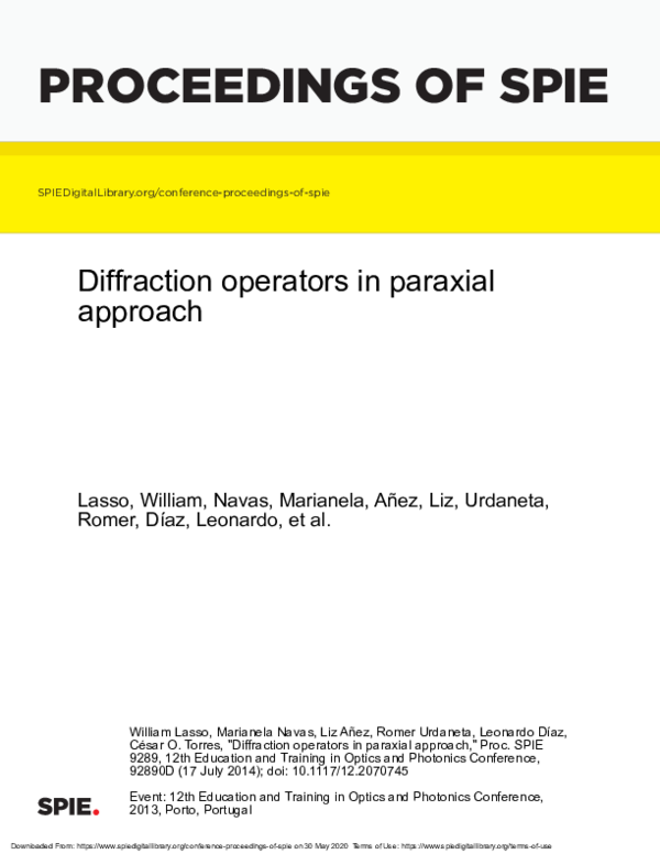 Pdf Diffraction Operators In Paraxial Approach