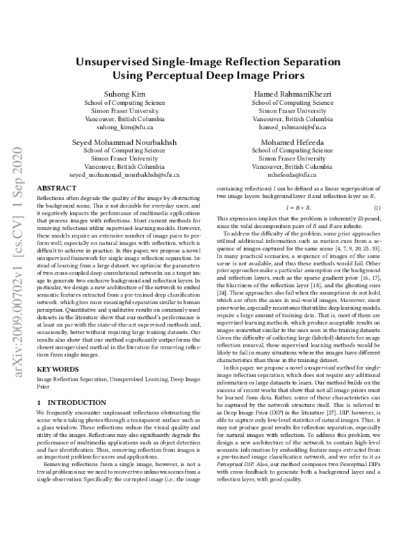 (PDF) Unsupervised Single-Image Reflection Separation Using Perceptual Deep Image Priors