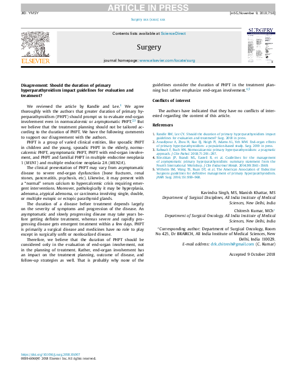 (PDF) Disagreement: Should the duration of primary hyperparathyroidism ...