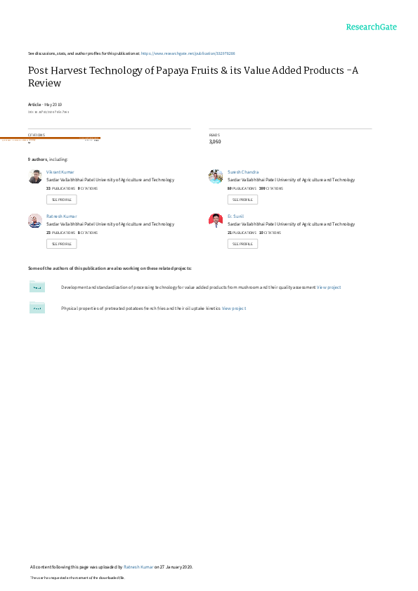 (PDF) Post harvest technology of papaya fruits and it’s value added ...