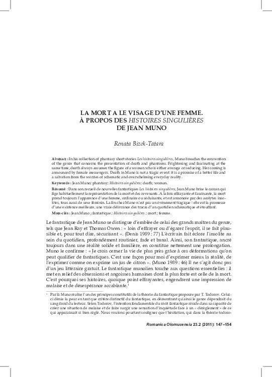 (PDF) La mort a le visage d'une femme. À propos des Histoires ...