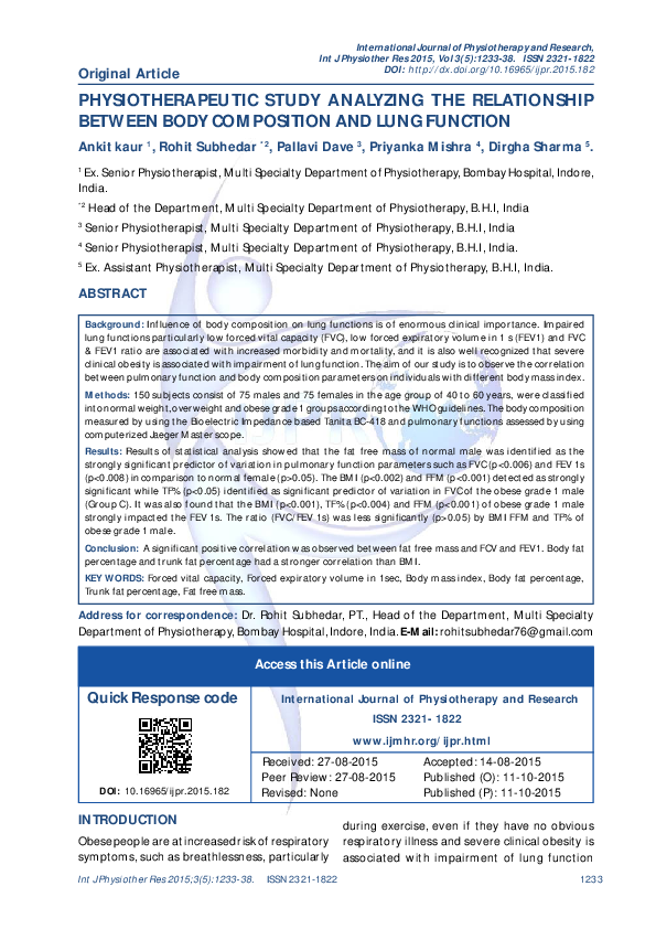(PDF) Physiotherapeutic Study Analyzing the Relationship Between Body Composition and Lung Function