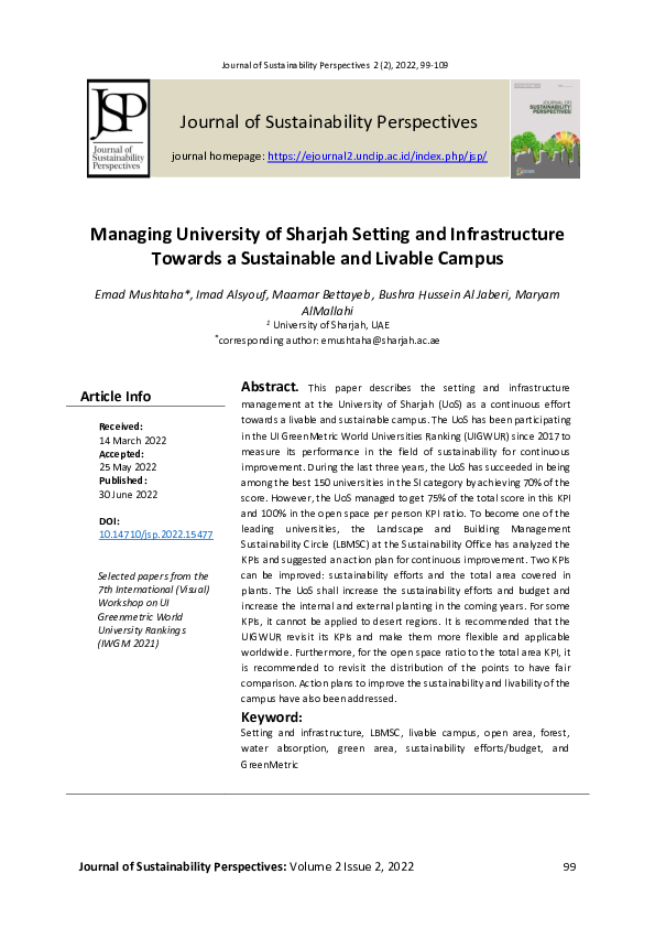 (PDF) Managing University of Sharjah Setting and Infrastructure Towards ...