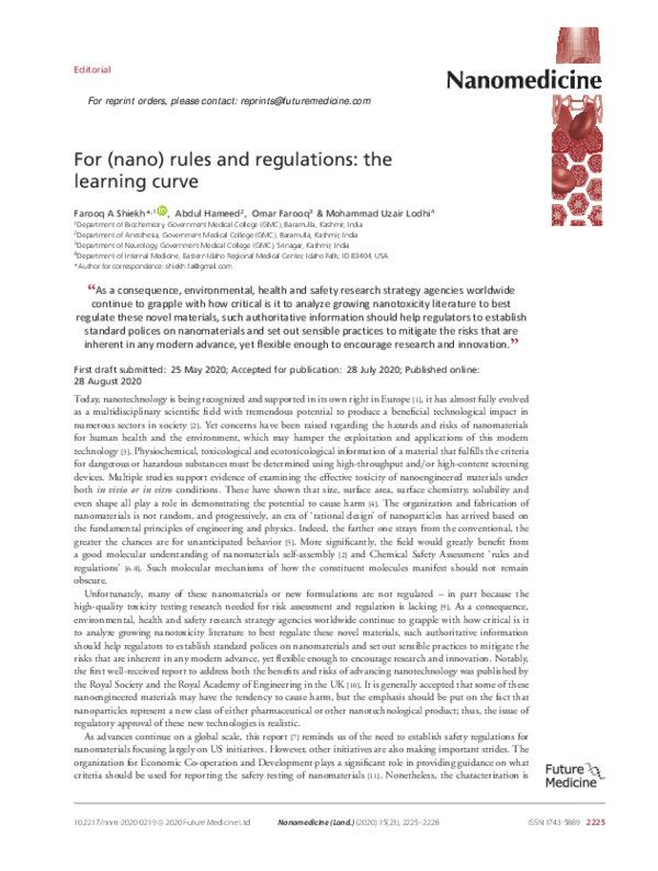 (PDF) For (nano) rules and regulations: the learning curve