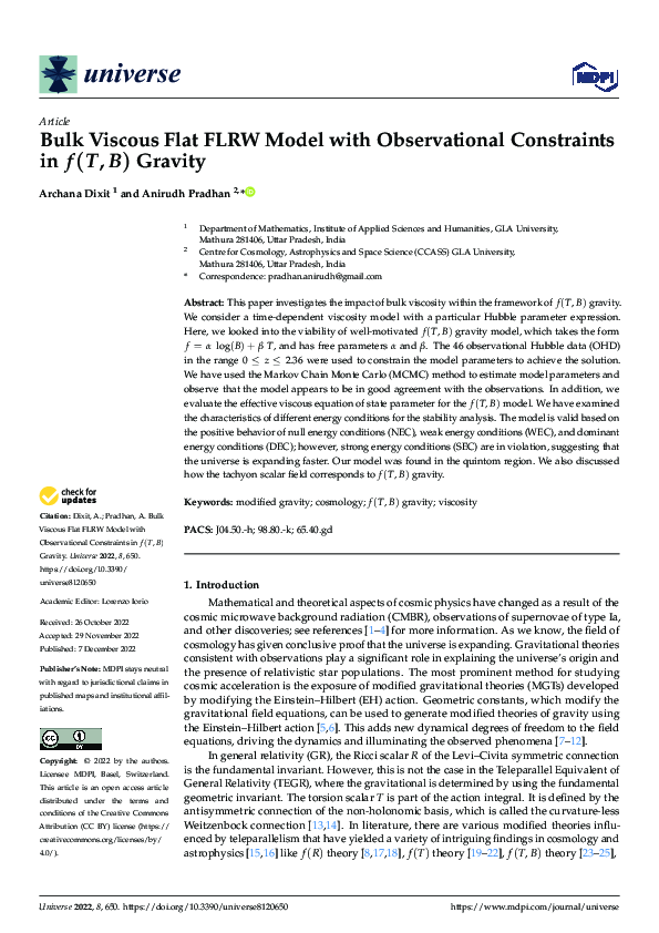 (PDF) Bulk Viscous Flat FLRW Model with Observational Constraints in f ...