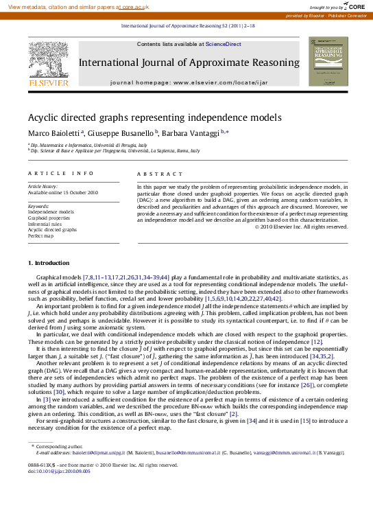 (PDF) Acyclic directed graphs representing independence models