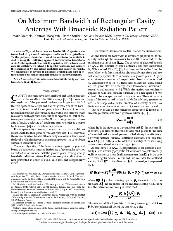 (PDF) On Maximum Bandwidth of Rectangular Cavity Antennas With ...