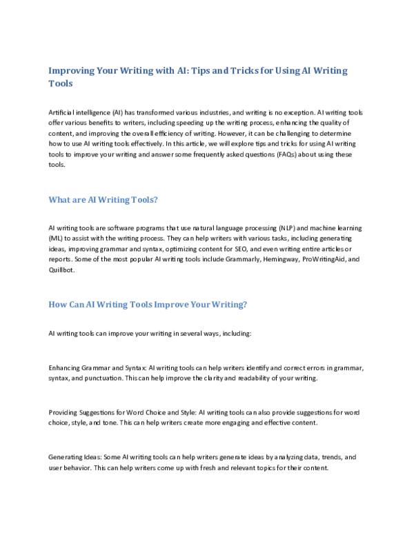 (DOC) Improving Your Writing with AI: Tips and Tricks for Using AI ...