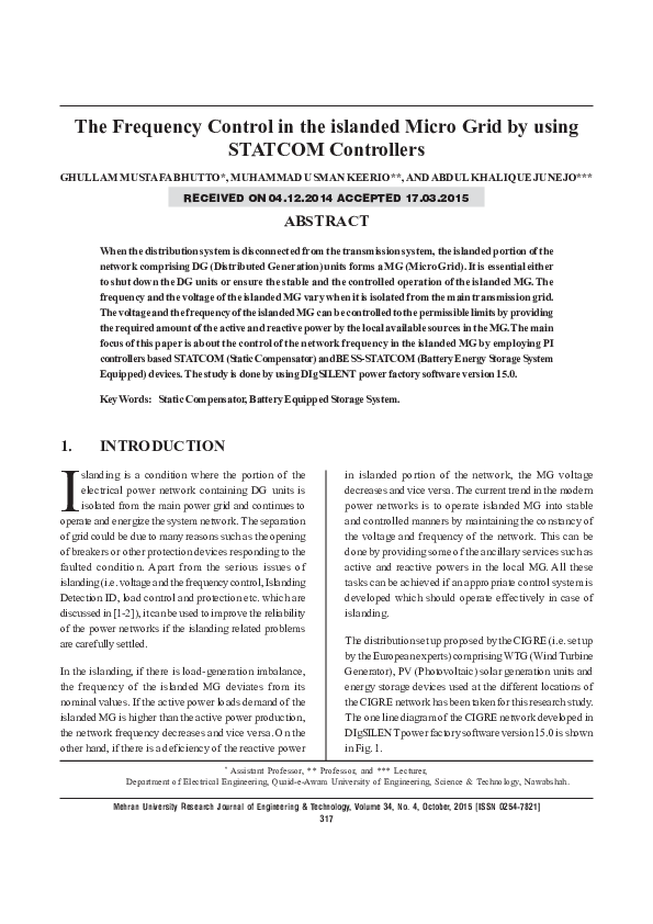 Pdf The Frequency Control In The Islanded Micro Grid By Using Statcom Controllers Muhammad 3665
