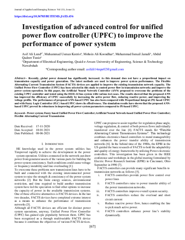(PDF) Investigation of advanced control for unified power flow controller (UPFC) to improve the ...