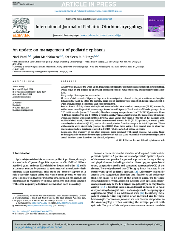 (PDF) An update on management of pediatric epistaxis