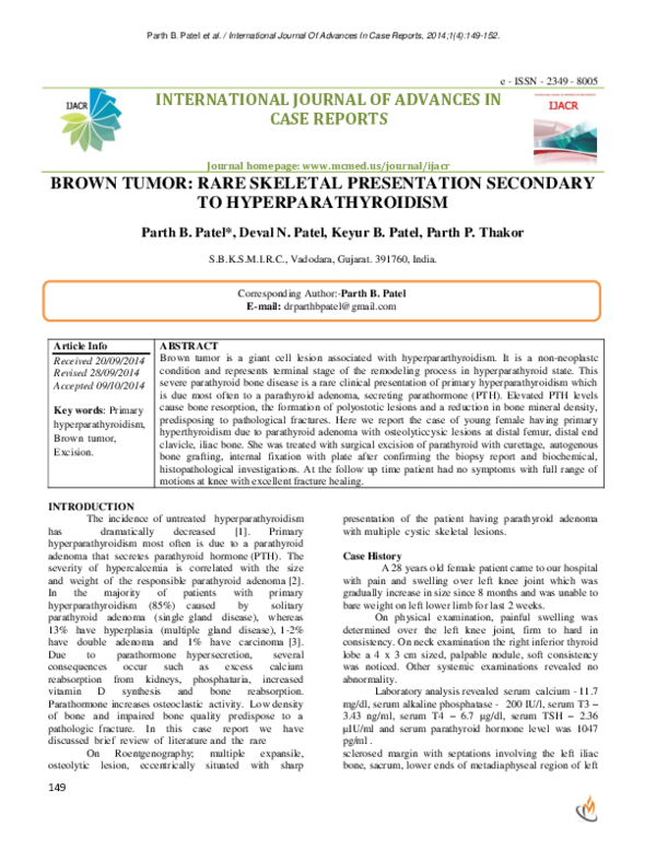 (PDF) Brown Tumor: Rare Skeletal Presentation Secondary to ...