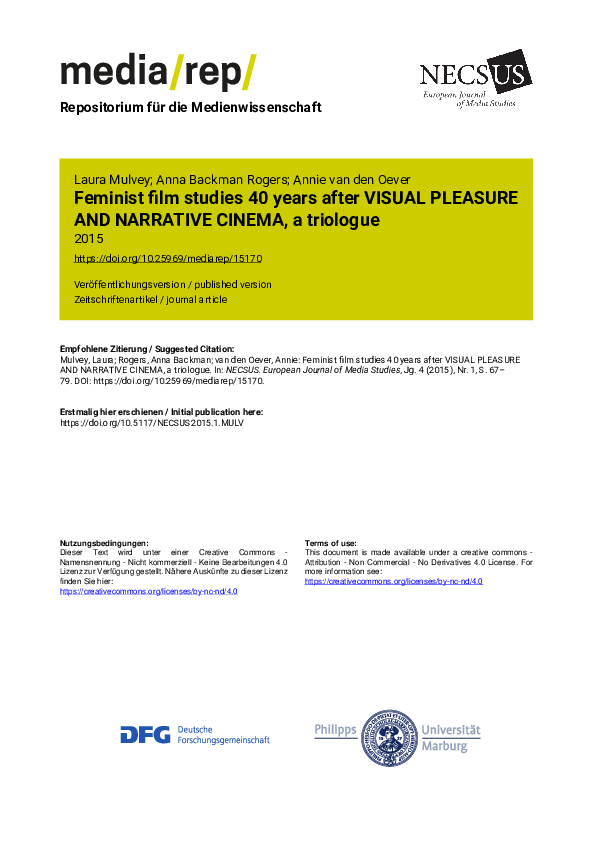 (PDF) Feminist film studies 40 years after ‘Visual Pleasure and ...