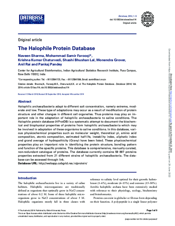 (PDF) The Halophile protein database