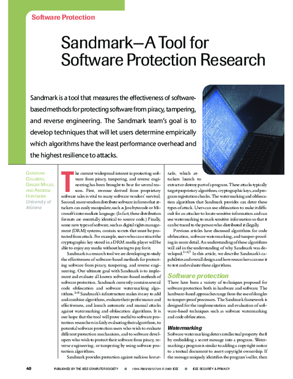(PDF) Sandmark-A tool for software protection research