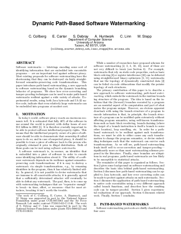 (PDF) Dynamic path-based software watermarking