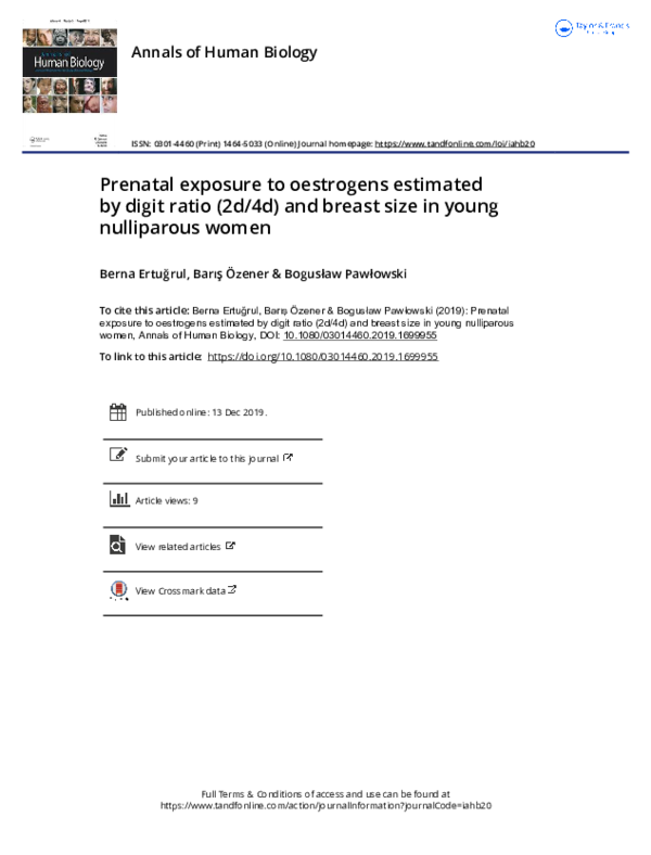(PDF) Prenatal exposure to oestrogens estimated by digit ratio (2d/4d ...