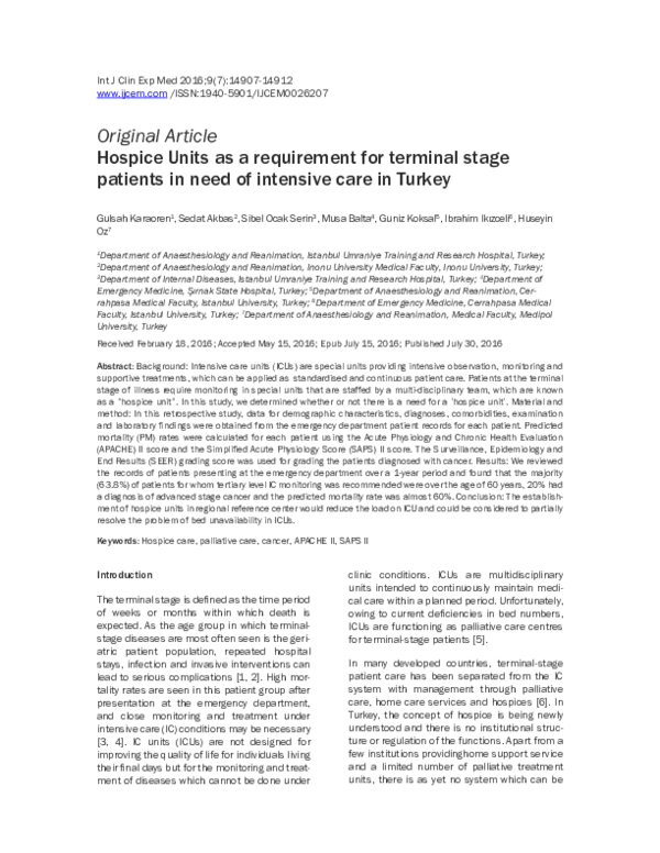 Hospice Units as a requirement for terminal stage patients in need of ...