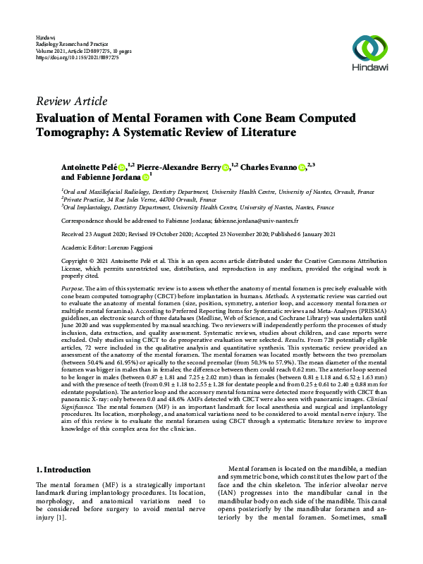 Pdf Evaluation Of Mental Foramen With Cone Beam Computed Tomography A Systematic Review Of