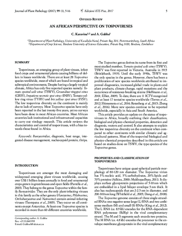 (PDF) An African Perspective on Tospoviruses