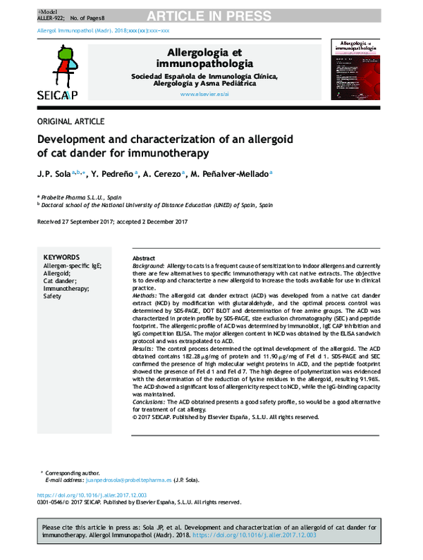 (PDF) Development and characterization of an allergoid of cat dander ...