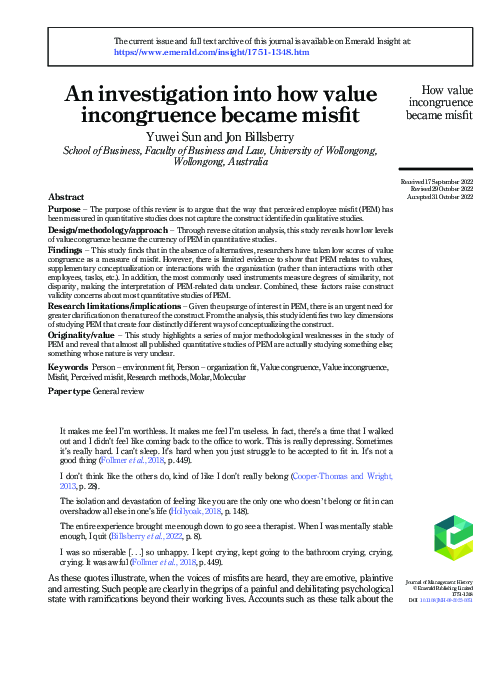 (PDF) An investigation into how value incongruence became misfit