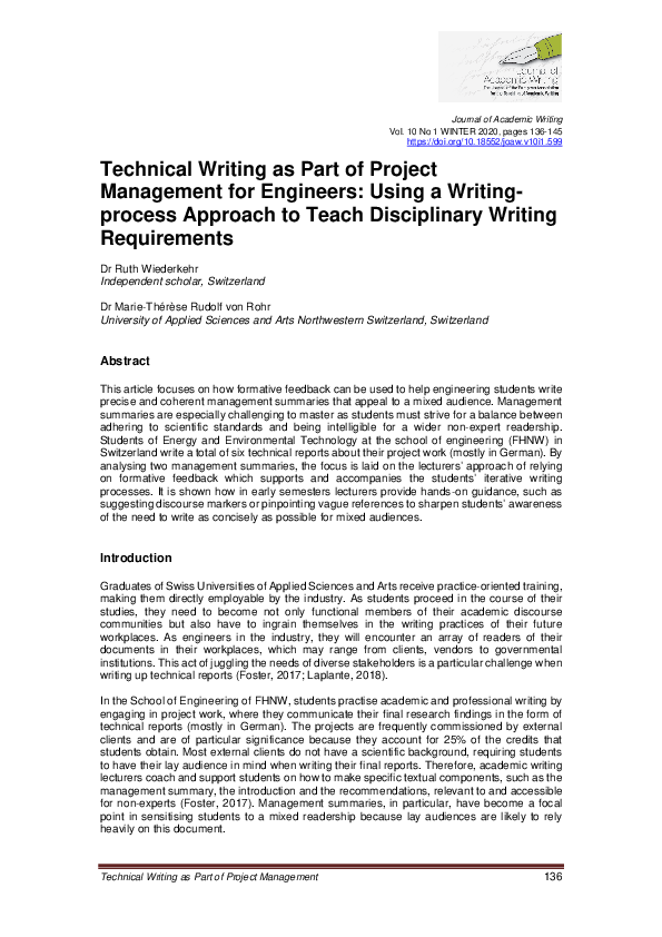 (PDF) Technical writing as part of project management for engineers ...