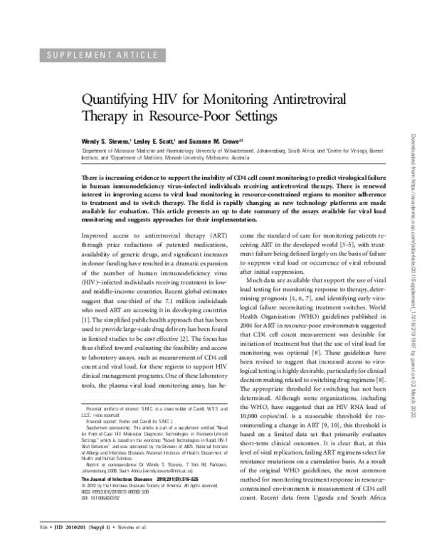 (PDF) Quantifying HIV for Monitoring Antiretroviral Therapy in Resource ...
