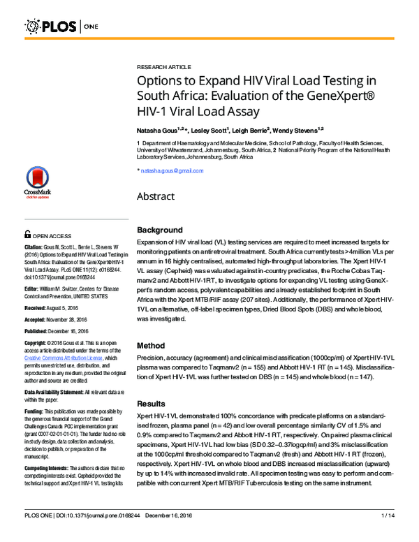 (PDF) Options to Expand HIV Viral Load Testing in South Africa ...