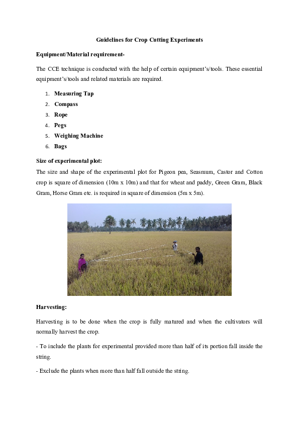 (DOC) Guidelines for Crop Cutting Experiments