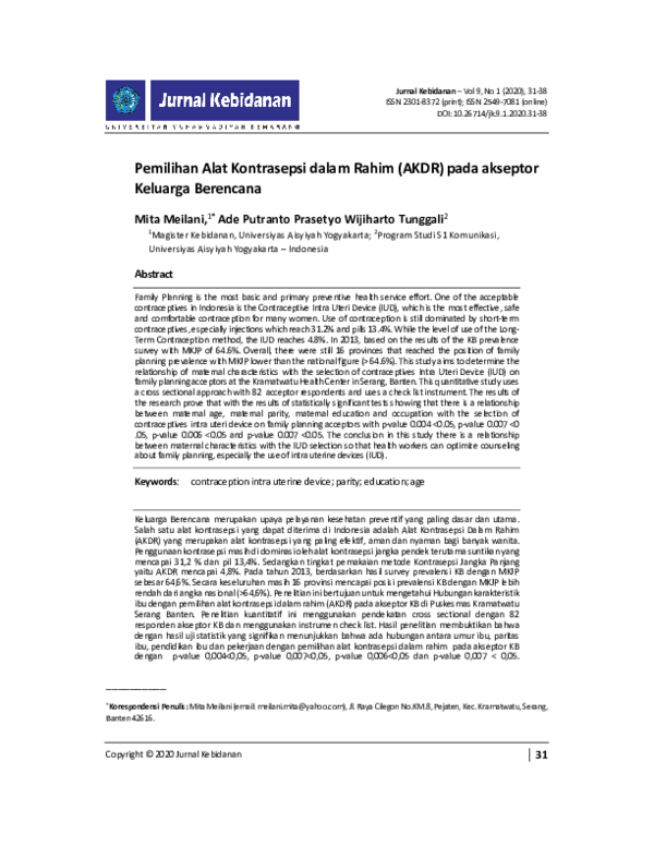 (PDF) Pemilihan Alat Kontrasepsi dalam Rahim (AKDR) pada akseptor ...