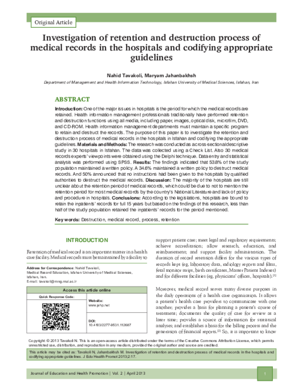 (PDF) Investigation of retention and destruction process of medical ...