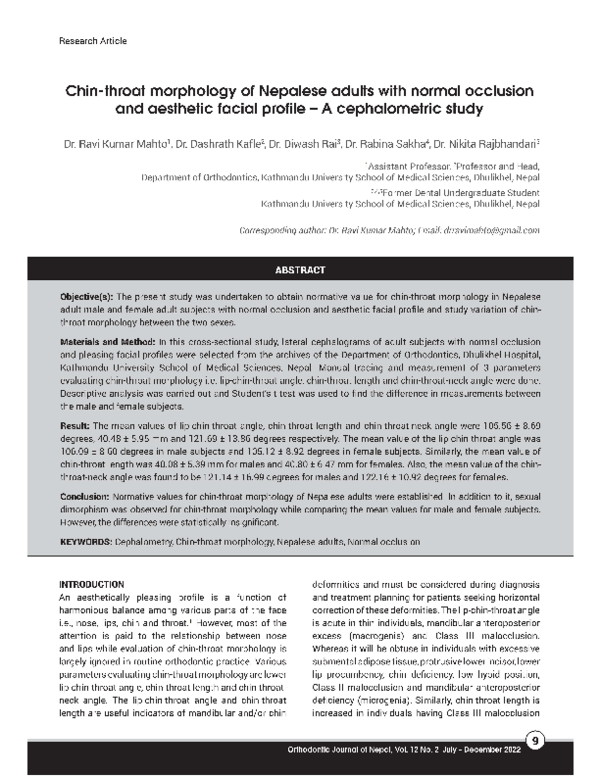(PDF) Chin-throat morphology of Nepalese adults with normal occlusion ...