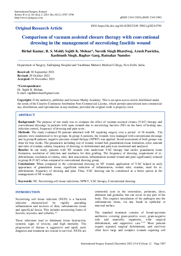 (PDF) Comparison of vacuum assisted closure therapy with conventional ...