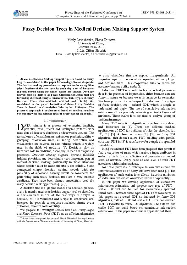 (PDF) Fuzzy Decision Trees in Medical Decision Making Support Systems