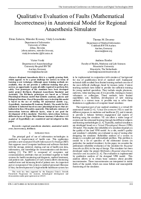 Pdf Qualitative Evaluation Of Faults Mathematical Incorrectness In Anatomical Model For